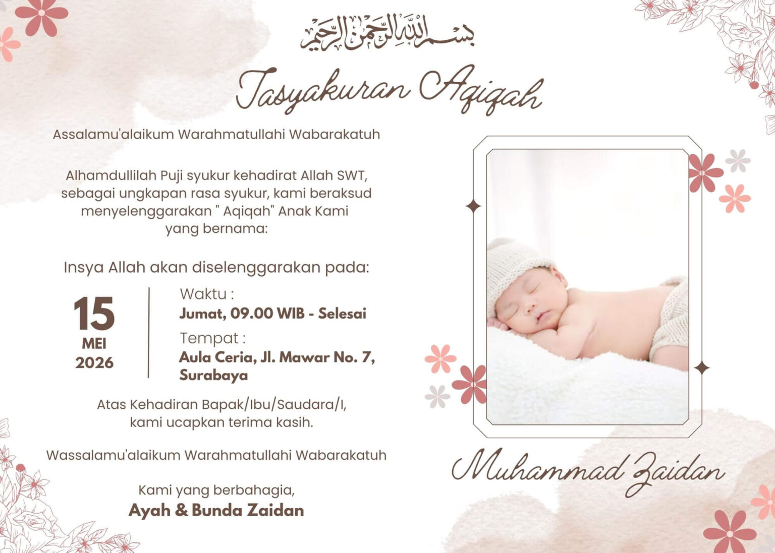 Jenis dan Contoh Desain Undangan Aqiqah